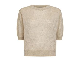 Brunello Cucinelli Femme, Pulls, Beige, Taille: 42 FR Pull en maille ajour&eacute;e &agrave; col rond