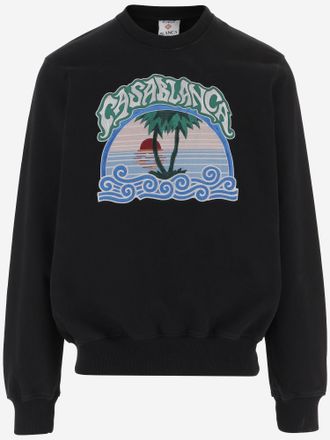 Casablanca Mens Sweatshirt With Embroidery, Cotton Black Organic Sweatshirts Sweater