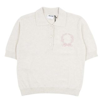Moschino Besticktes Strick-Polo-Oberteil - - Knitwear - Damen - Beige - S