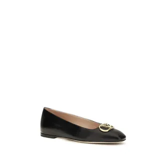 Valentino Garavani Womens Black Calf Leather Bos Taurus Ballet Flats
