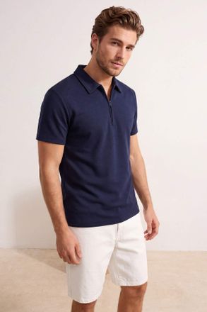 Trendyol MAN Herren Dunkelblau Einfarbig Lang Regular Fit Poloshirts