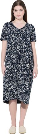 Ulla Popken Damen Scribble Flower Print Dress, Marine, 58-60 EU