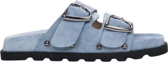 Estro & Luminara Femme, Chaussures, Bleu, Taille: 38 EU Nu-Pieds en Velours avec Boucle et Clous