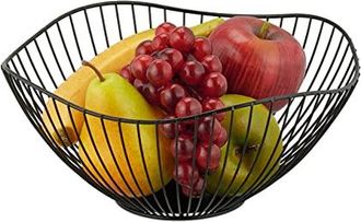 Relaxdays Obstschale Metall, geschwungener Look, HxD: ca. 11,5 x 26 cm, Drahtkorb für Früchte & Gemüse, modern, schwarz