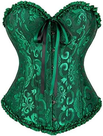 Grebrafan Corset Broderie Mariage Bustier Top Classique Grande Taille (EUR(42-44) 3XL, Vert Noir)
