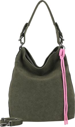 Fritzi Aus Preu&szlig;en Fritzi Bitzi01 Suede Jacky Dark Olive Hobo Handtasche Damen Vegan Wildleder-Optik Beuteltasche Einkaufstasche mit Rei&szlig;verschluss verstellbarem Schulte
