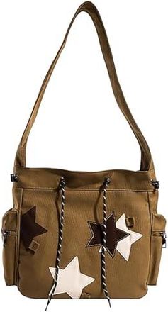 Generic Mignon Kawaii Star Sac Messenger en toile Sacs mignons Esthétique Petit Sac à bandoulière Sac à bandoulière pour femme Sac à bandoulière Homme, café, 