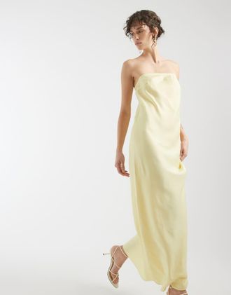 Object Robe bandeau longue en satin - Jaune beurre