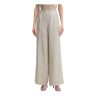 Joseph Ribkoff Pantalon large en lin m&eacute;tallis&eacute; &agrave; enfiler - Femme - Pantalons - Beige - Taille: 38 FR