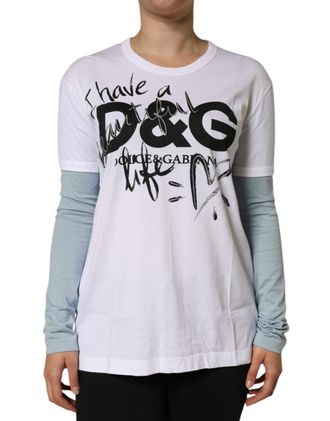 Dolce & Gabbana Womens White Cotton Logo Print Round Neck T-Shirt