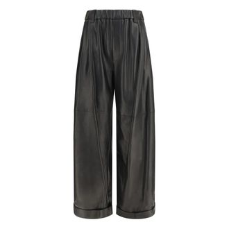 Brunello Cucinelli Nappa Leder Baggy Hose - - Trousers - Damen - Schwarzk - M