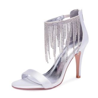 Generic Femme Talon Aiguille Chaussure Escarpin Sandale Ouvert Chic Mariée Eté Talon Mariage Soirée Chaussures 10.5Cm,Blanc,42 EU