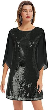 Grace Karin Femme Fête Robe à Sequin dÉté Décontractée à Manches Longues Coupe Ample Élégante de Soirée XXL Paillettes Noires