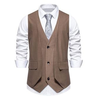 Generic Gilet de costume pour homme | Gilet pour homme d&eacute;contract&eacute; formel gilet simple boutonnage gilet classique col en V gilet l&eacute;ger gilet en coton de coule