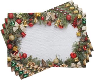 Abakuhaus Weihnachten Platzmatten, Garland Rahmen Noel Art, Waschbare Stoff Esszimmer Küche Tischdekorations Digitaldruck, Grün Rot