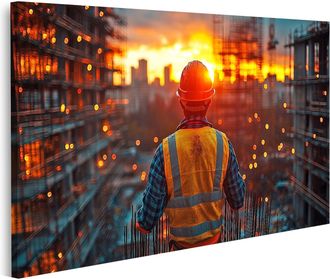Islandburner Bild auf Leinwand Bauarbeiter Bei Sonnenuntergang Auf Der Baustelle DE Bilder Wandbilder Poster