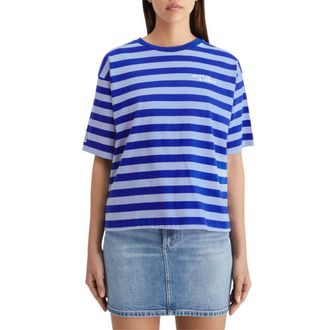 Scotch & Soda Damen Striped Cropped T-Shirt, Electric Blue Stripe 7013, S EU