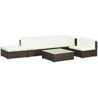 vidaXL Vidaxl - Salon de jardin 6 pcs avec coussins R&eacute;sine tress&eacute;e Marron