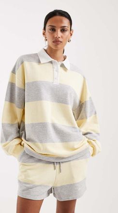 4th & Reckless Sweat densemble style rugby &agrave; rayures avec col - Jaune et gris-Multicolore