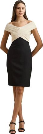 Ralph Lauren Robe fourreau bicolore &agrave; &eacute;paules d&eacute;nud&eacute;es - Femme - Robes - Noir - Taille: 38 FR