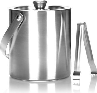 Com-Four Seau &agrave; Glace en Acier Inoxydable - r&eacute;cipient &agrave; gla&ccedil;ons &agrave; Double paroi avec Couvercle, poign&eacute;e et Pince - Refroidisseur &agrave; vin Mousseux et vin env. 1,5 