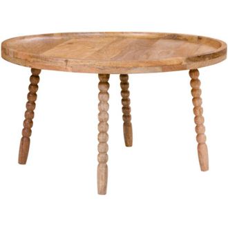 M&S Collection Table basse ronde en manguier 60cm - Hauteur 35cm - Plateau styl&eacute; pour d&eacute;coration boh&egrave;me - Pi&egrave;tement en boules superpos&eacute;es