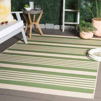 Safavieh Tapis géométrique pour Salon, Salle à manger, Chambre à coucher - Courtyard Collection, Tapis à poil court, Vert et beige, 201 X 290 cm