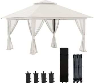 OUTSUNNY Tonnelle barnum de jardin pop-up pliant 3,92L x 3,92l x 2,83H m sacs de lestage et transport inclus cr&egrave;me