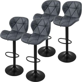 ML Design Ml-design - Lot de 4 Tabourets de Bar en Simili, Anthracite, Chaise Rembourrée avec Dossier et Repose-Pieds, Réglable en Hauteur 59-79 cm, Pivotante