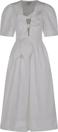 Ganni Femme, Robes, Blanc, Taille: 38 FR Washed Stretch Cotton Tie Strap Midi Dress
