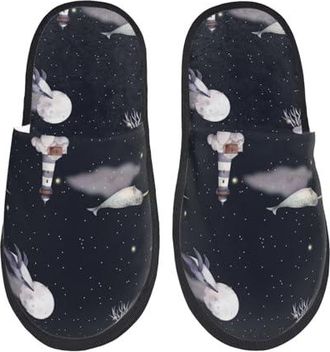 Generic Pantoufles En Feutre Baleine Lune &Eacute;toiles Espace Unisexe Accueil Pantoufles Doux Chaussons Invit&eacute;s Pour Spa Femmes Invit&eacute; M