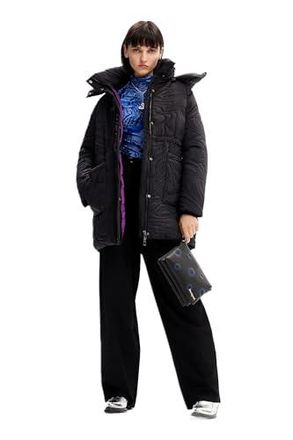 Desigual Manteau Long tissé rembourré pour Femme Survêtement, Noir, Taille