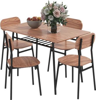 HOMCOM Essgruppe Esstisch mit 4 St&uuml;hlen, Ablagefl&auml;che, Platzsparende Esszimmergruppe im Landhausstil Sitzgruppe f&uuml;r Esszimmer, K&uuml;che Teak