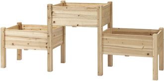 OUTSUNNY Jardini&egrave;re sur pieds carr&eacute; potager 2 &eacute;tages dim. 184L x 45l x 80H cm inserts dirrigation bois sapin pr&eacute;-huil&eacute;