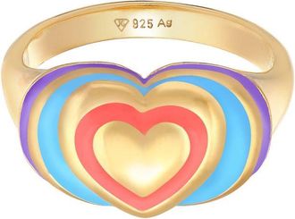Elli Herzförmiger Ring aus vergoldetem 925er Sterlingsilber mit Emaille-Goldfarben