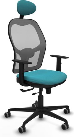 Piqueras y Crespo Jorquera B&uuml;rostuhl mit 1D-Armlehnen und festem Kopfteil, ausgestattet mit Syncro/Traslack und Schaumstoff, Rollen 65 mm, Parkett, Grau/T&uuml;rkis