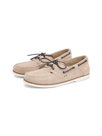 Tommy Hilfiger Bootsschuh TOMMY HILFIGER TH BOAT SHOE CORE SUEDE, Herren, Gr. 44, beige, Veloursleder, unifarben, Basic, Schuhe Bootsschuh, Bootsschuh, Schn&uuml;rer mit 