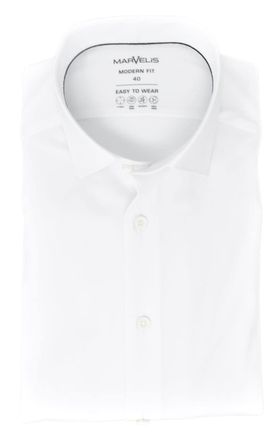Marvelis Herren Easy to Wear Hemd Modern Fit Kent Kragen Langarm Stretch Einfarbig Wei&szlig;, Gr&ouml;&szlig;e:46