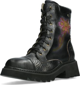 Laura Vita Damen Stiefelette Cap Toe florale Pr&auml;gung und Plateausohle Kouleo 24, Gr&ouml;&szlig;e:39 EU, Farbe:Schwarz