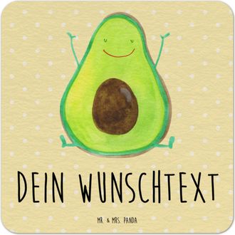 Mr. & Mrs. Panda Personalisierter Bierdeckel Avocado Gl&uuml;cklich 25er Set - Personalisierte Geschenke, Freude, Personalisiert, mit Namen, Gastgeschenk Hochzeit, Tischdek