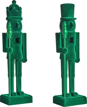 Beliani Nussknacker-Figuren 2er-Set Kunststoff Weihnachtsdeko gr&uuml;n Flatey