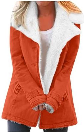 Generic Veste chaude doublée en peluche avec col à revers pour femme, manteau chaud doublé en fausse fourrure, manteau chaud dhiver coupe-vent, Orange, 5XL