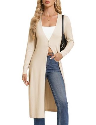 Grace Karin Cardigan long et l&eacute;ger pour femme avec col en V &eacute;l&eacute;gant et boutons, Abricot, XXL