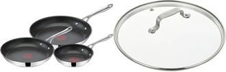 T-fal Jamie Olivers Cooks Direct Inox Lot de 3 po&ecirc;les 20/24/28 cm, Induction & Jamie Oliver B89985 Couvercle en verre 24 cm