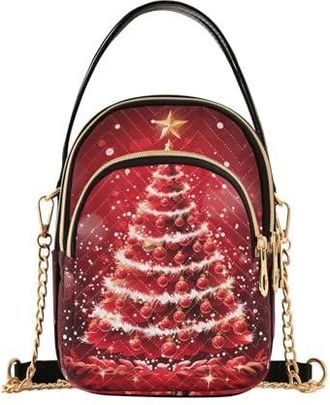 Mnsruu Sac à bandoulière pour femme - Motif sapin de Noël rouge - Flocon de neige - Petit sac à bandoulière - Sac à main avec sangle réglable