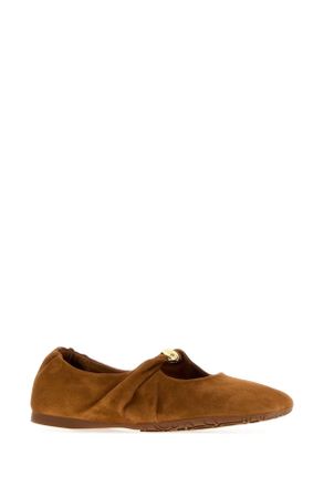 Loewe Womens Caramel Suede Pebble Soft Ballerinas Tan Ballerine Flat Shoes