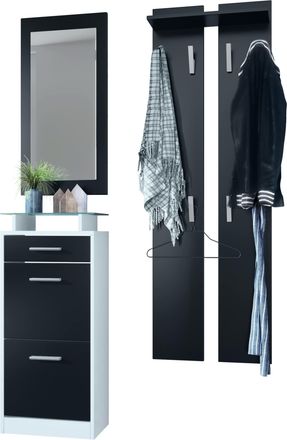 Vladon Garderobenset Garderobe Loret V2 Mini, Korpus in Wei&szlig; matt/Front in Schwarz matt