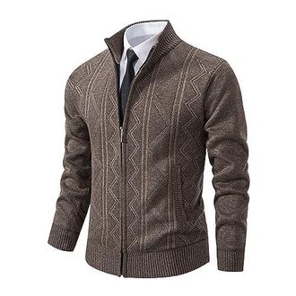 Generic Cardigan tricot&eacute; &agrave; fermeture &eacute;clair int&eacute;grale pour homme, manteau chandail &eacute;pais &agrave; col montant, veste en tricot doubl&eacute; en polaire, pull d&eacute;contract&eacute; en