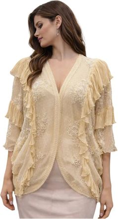 Aniye By Femme, Blouses et Chemises, Jaune, Taille: 38 FR Cardigan en Tulle et Pizzo avec Rouge