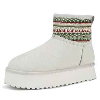 Mishansha Winterstiefel Damen Warm Gefüttert Klassische Schneestiefel Mit Plateau Beige 40EU